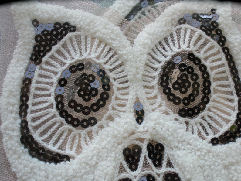 Textured Ivory & black sequin Owl applique embroidered on | Etsy