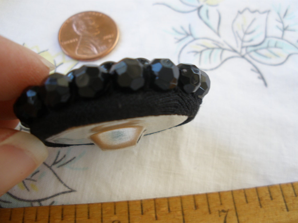 Large Black Beaded & Rhinestone Buttons 40MM 65L Flower Faceted Sewn ...