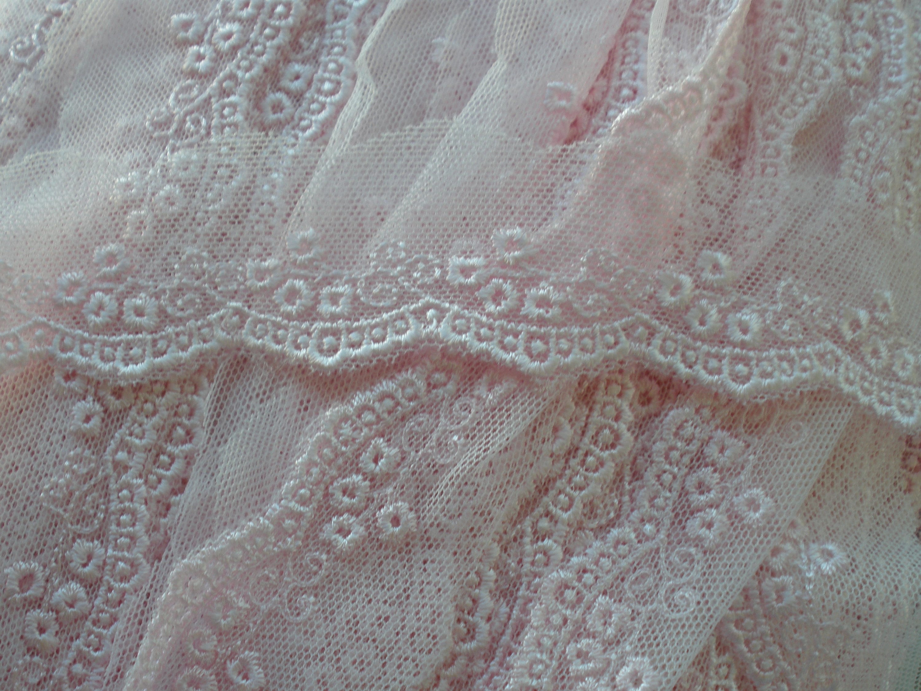 Sweet Pink Floral Embroidered Applique on Net Lace Trim | Etsy
