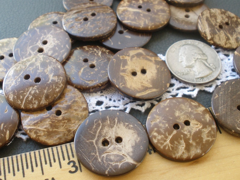25MM Dark Brown Flat Coconut Shell Buttons 40L 1 Inch Embellish Knit Crochet Sweater Scarf 2 ...
