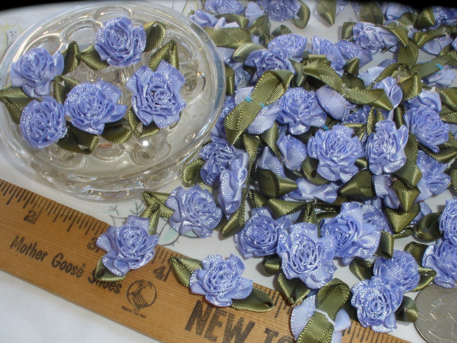 Lavender Ribbonwork Flowers Cabbage Ribbon Roses .75" Embellish T-shirt ...