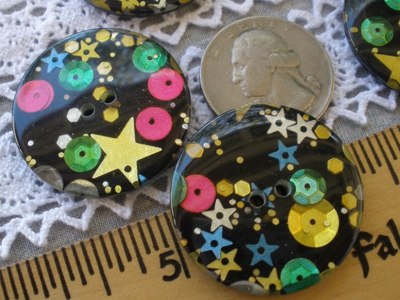 30MM Large Colorful Sequin Starts & Flowers Coat Buttons Thick - Etsy