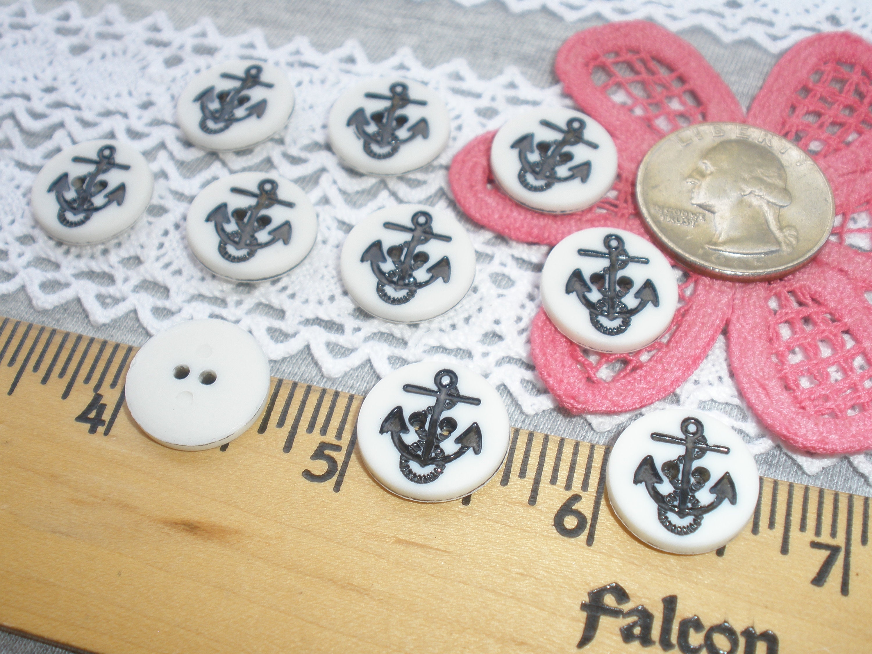 Cool Anchor & Rope Shirt Buttons Black on White 15mm 23L 2-hole Sew on ...