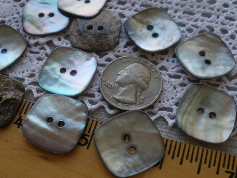 Square Smoke MOP Shell Buttons 20mm by 25mm 40L 1 Inch Agoya 2 Hole Sew ...