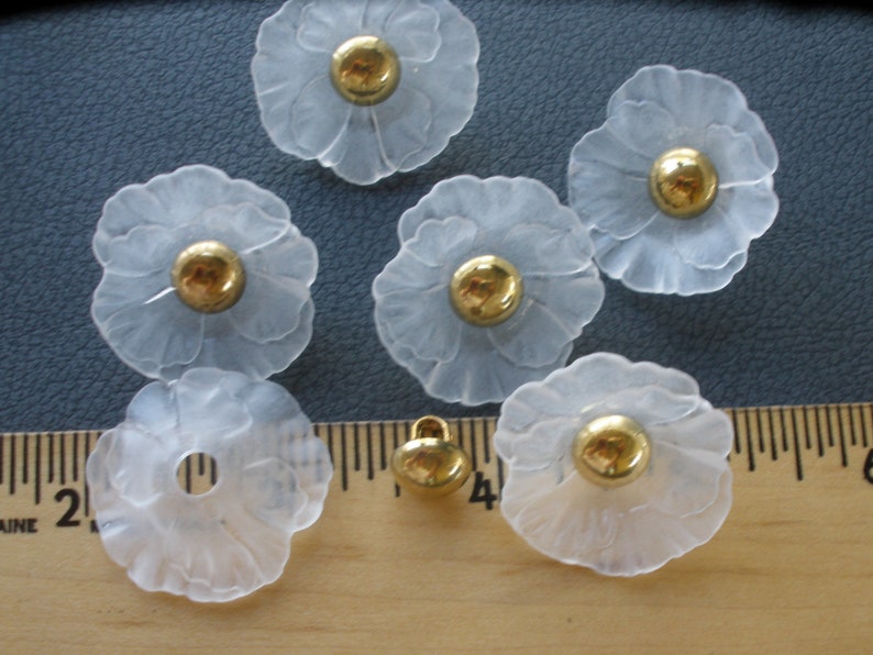 30MM Frosted Acrylic 3D Flower Buttons 8MM Faux Pearl or 10MM Gold Gilt ...