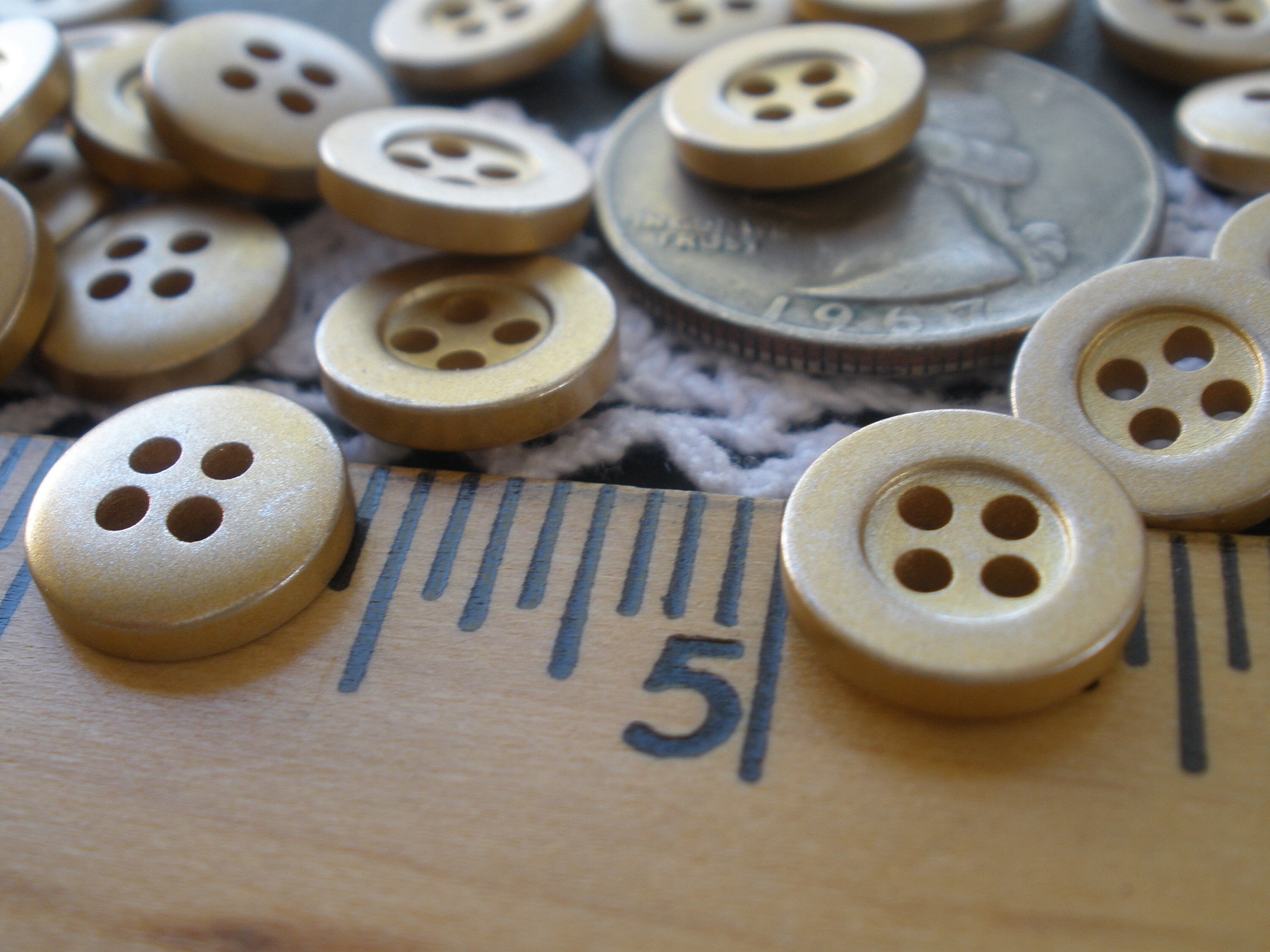 Very Light Gold Color Shirt Buttons Size 18L 11mm 7/16" 4 Hole Recessed ...