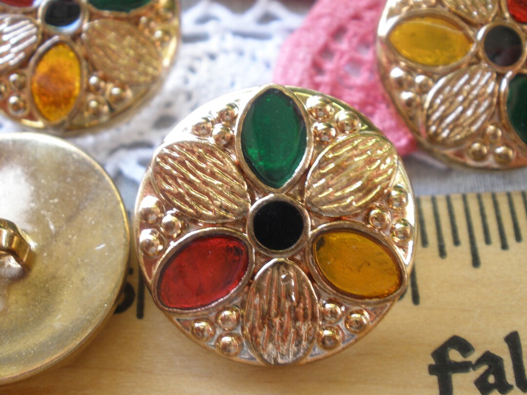 Multi-color Floral Pattern Shank Buttons 40L (1" 25.5mm) Metallic ...