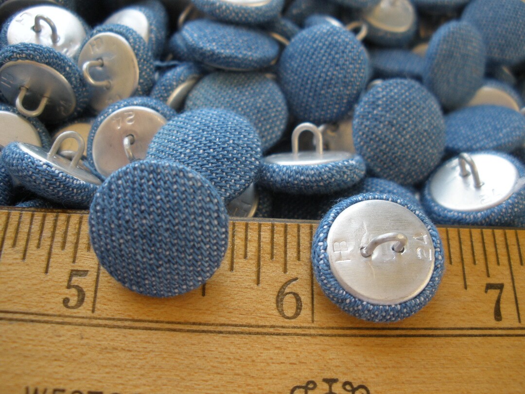 Denim Fabric Cover Buttons 12 Each 5/8" Blue Cloth Covered Shank ...
