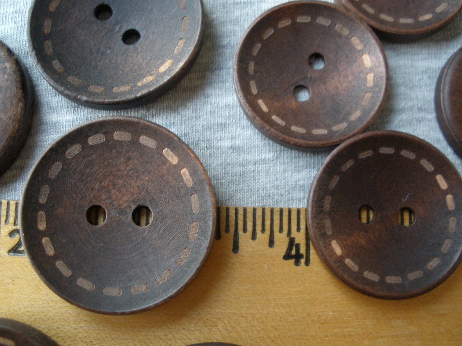 30MM Stitched Wood Coat Buttons Sew-on Dark Stain Finish Wooden 2 Hole ...