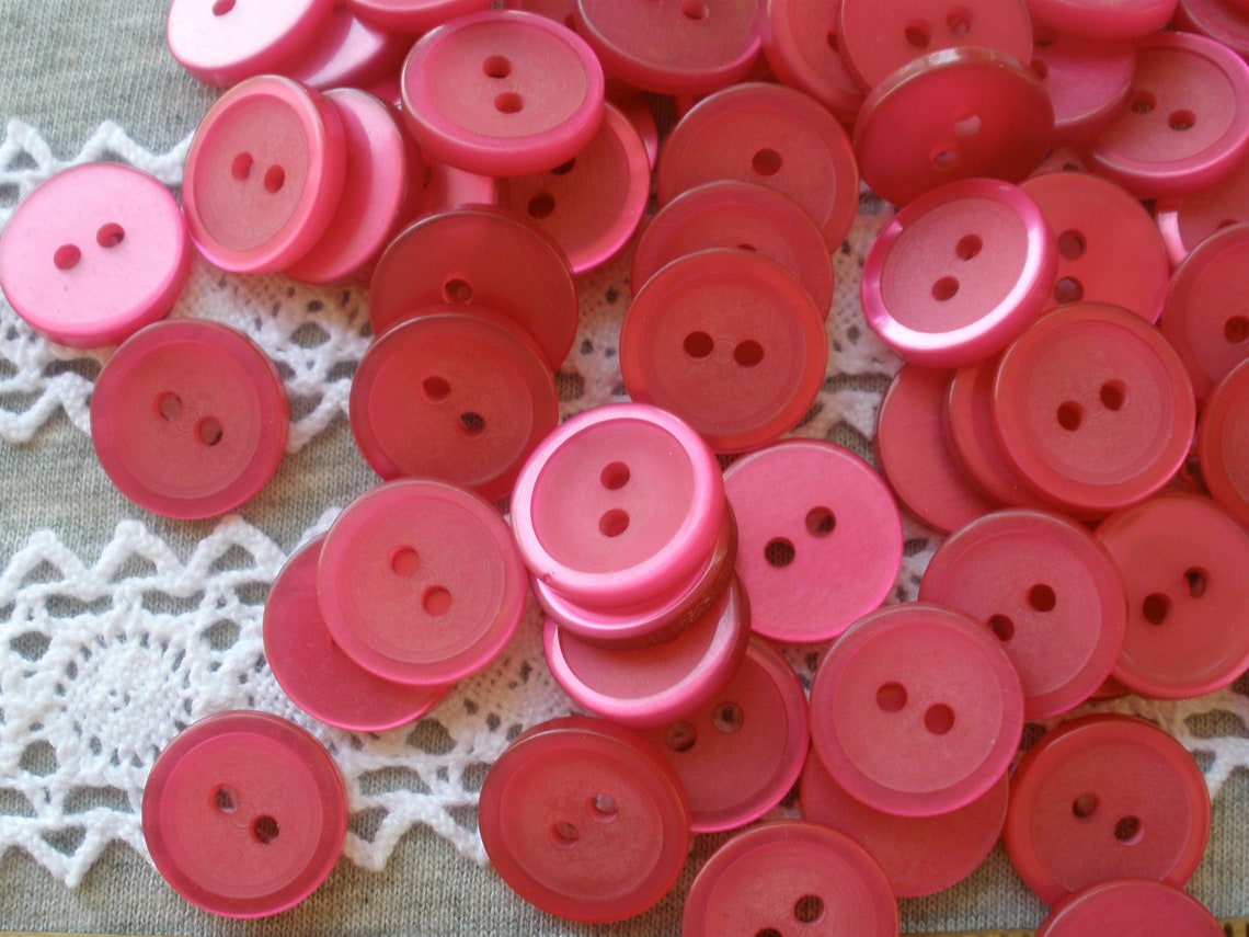 24 Cool Vintage Bright Pink Buttons 9/16" (22L 14MM) Shiny Rim 2 Hole ...