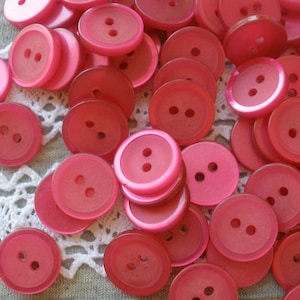 24 Cool Vintage Bright Pink Buttons 9/16" (22L 14MM) Shiny Rim 2 Hole ...