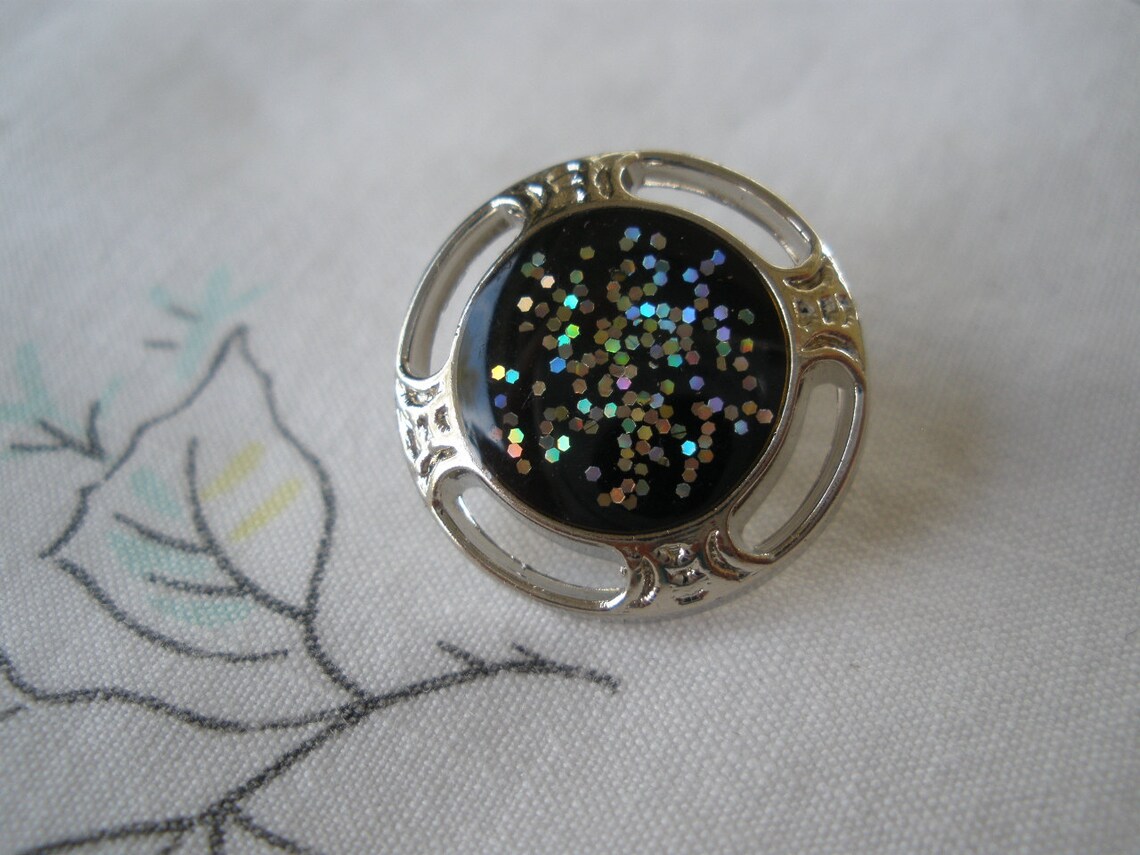 Glitter Sparkle Buttons Black Center Silver Shank 30L - Etsy