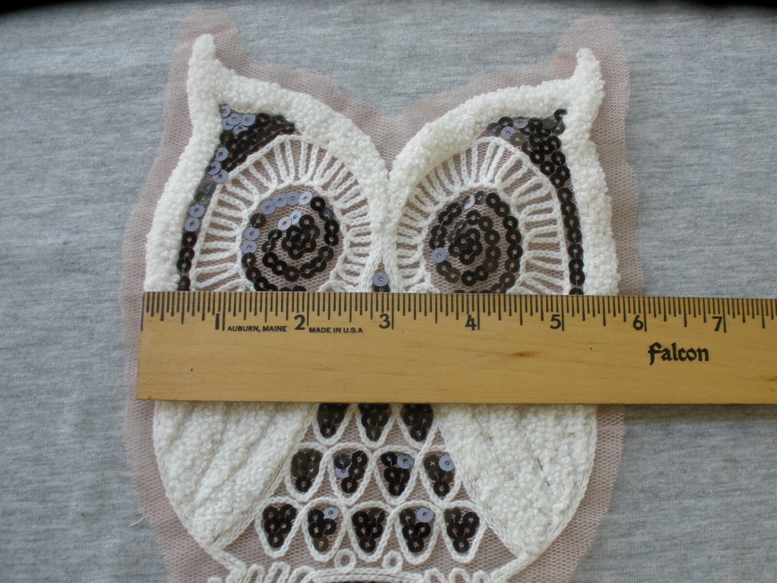 Textured Ivory & black sequin Owl applique embroidered on | Etsy