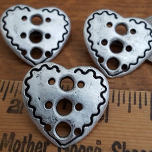 25MM Metal Heart Shape Buttons Antique Silver Pewter or Silver Copper ...
