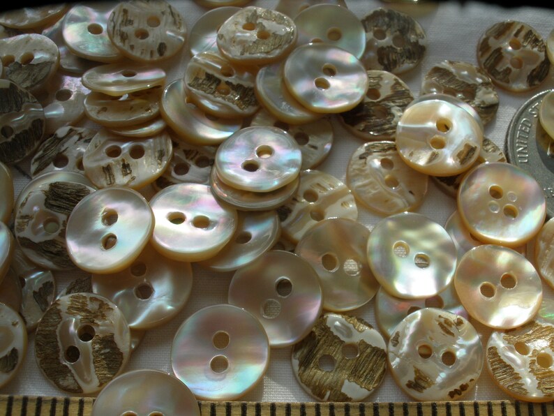 Champagne Beige Real Shell Buttons 7/16" 18L MOP Natural 11MM Sewing 2 ...