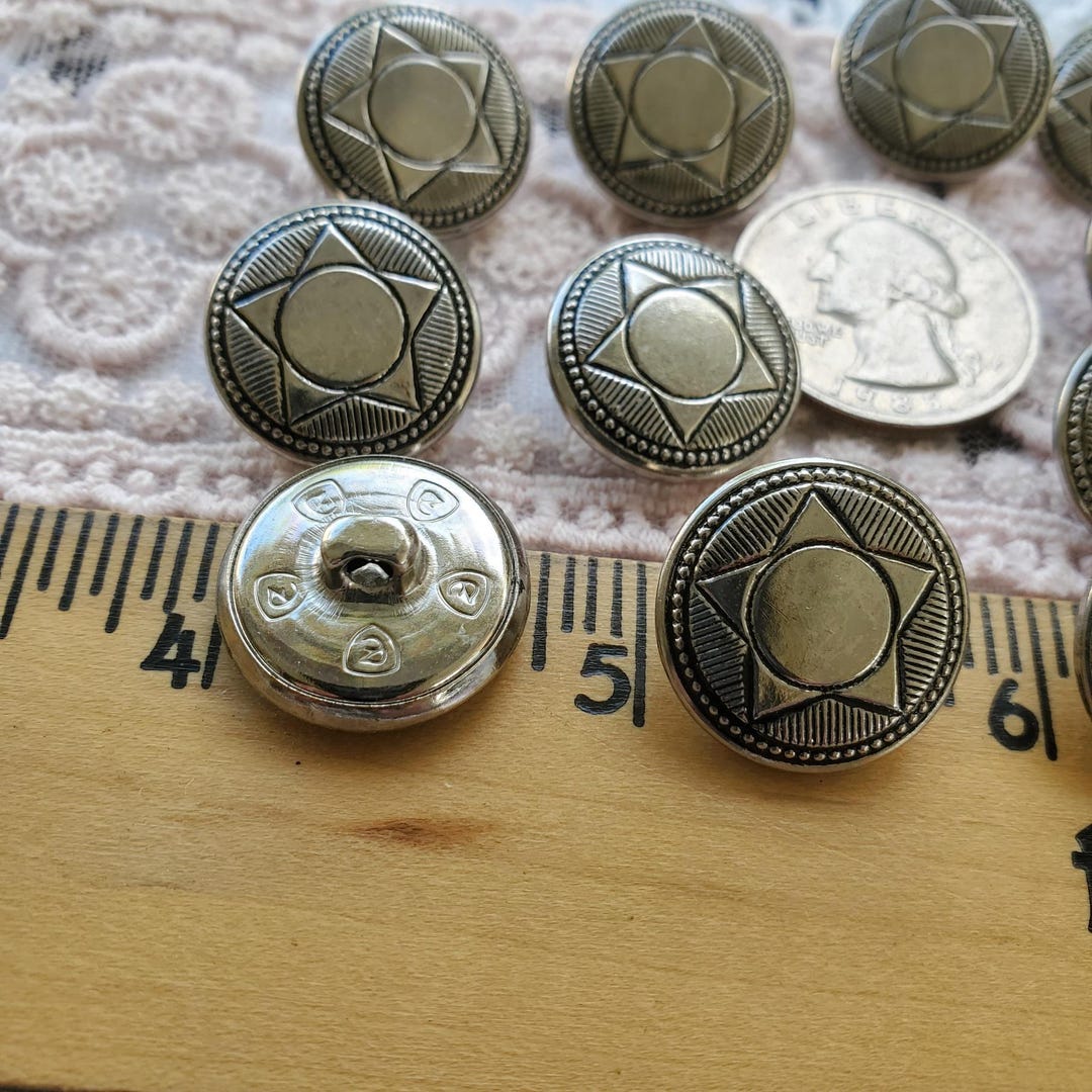 Silver Nickel Tone Star Shank Buttons Hollow Metal 12 Size 30L (3/4 ...