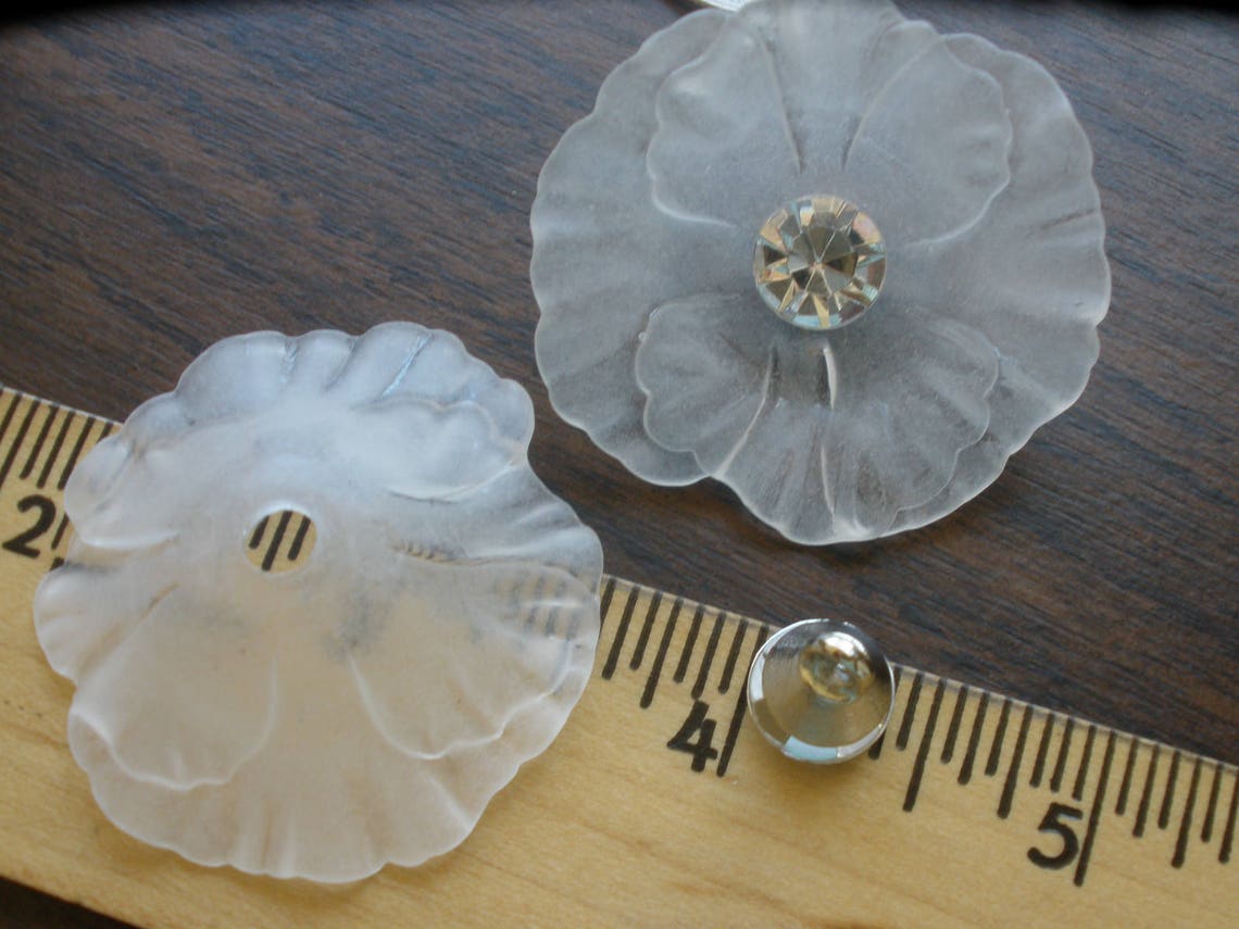 40MM Frosted Acrylic 3D Flower Buttons 10MM Rhinestone Center 1 5/8 ...