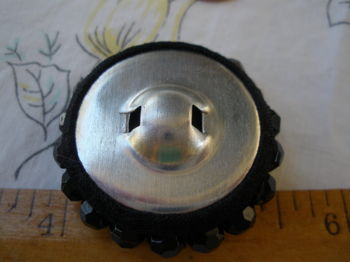 Large Black Beaded & Rhinestone Buttons 40MM 65L Flower Faceted Sewn ...