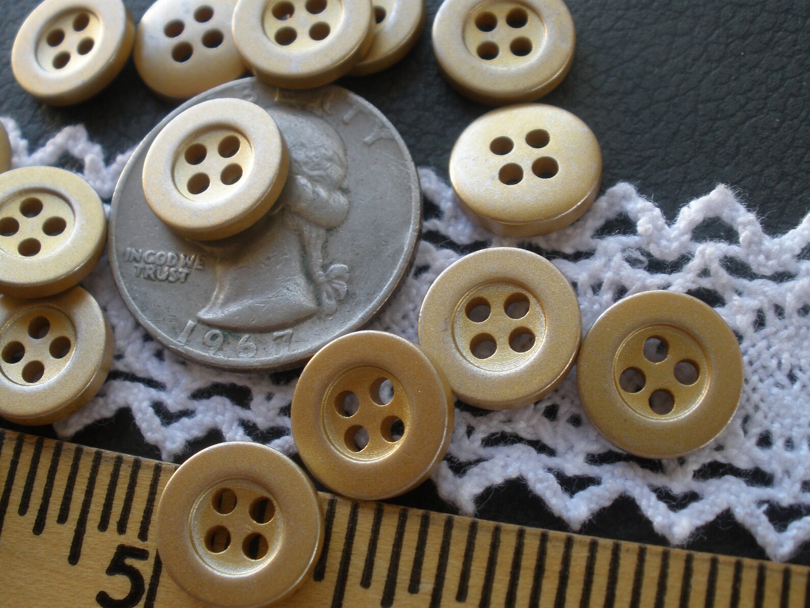 Very Light Gold Color Shirt Buttons Size 18L 11mm 7/16" 4 Hole Recessed ...