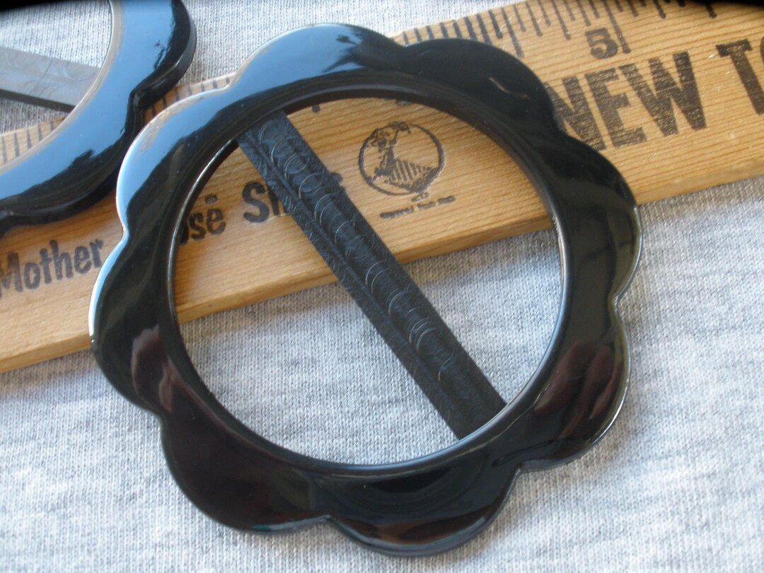 2 Black Round Flower Buckle Scarf Slide 2.5" Plastic 1 5/8" Opening ...