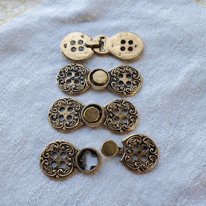 Antique Gold Tone Sweater Clasp Button Shape Hook and Loop Coat ...