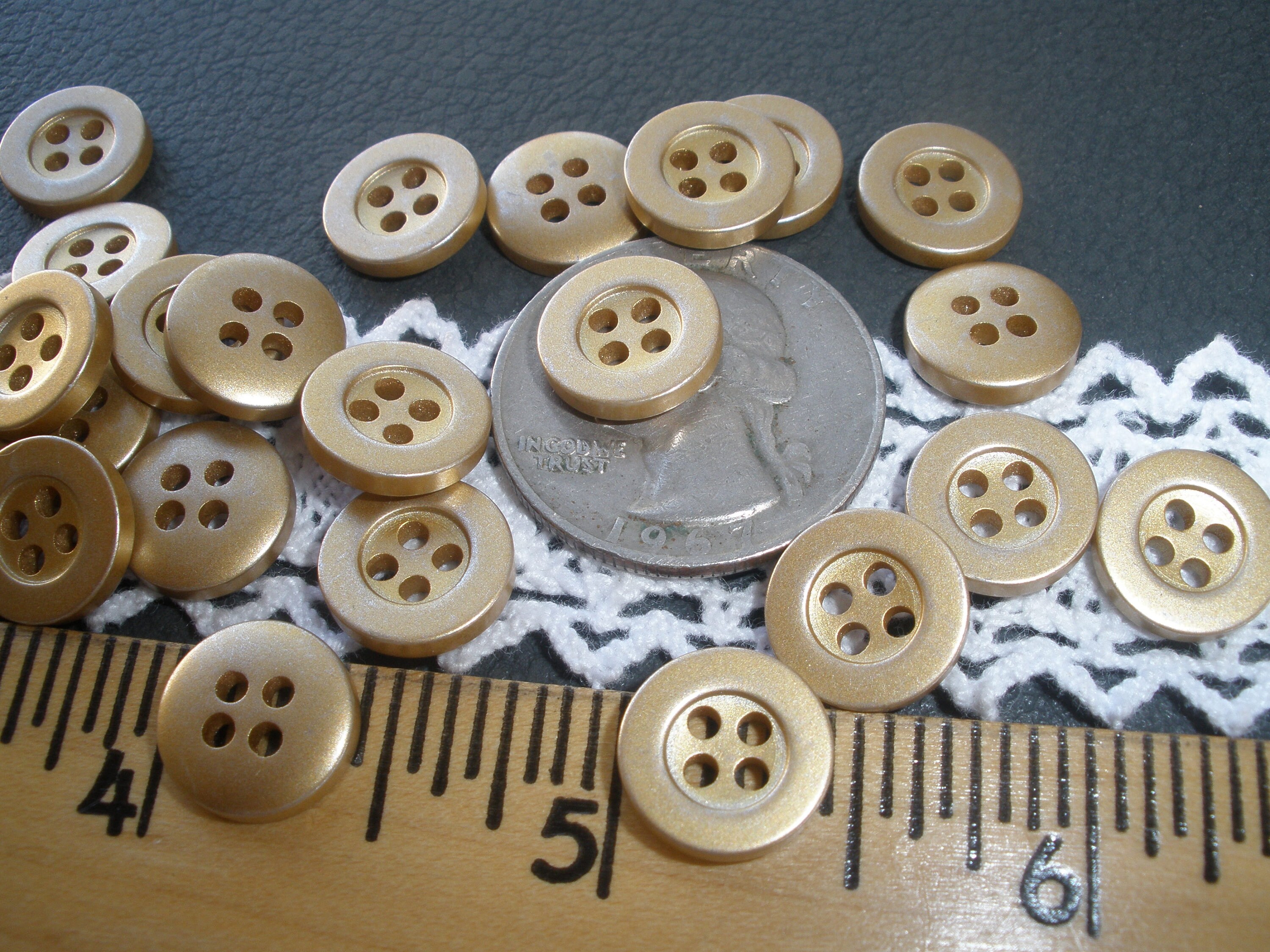 Very Light Gold Color Shirt Buttons Size 18L 11mm 7/16" 4 Hole Recessed ...