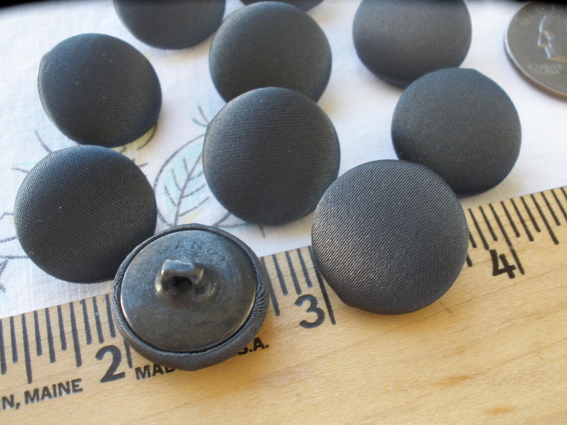 Tuxedo Buttons Gray Satin Fabric Cover Buttons 3/4" Cloth Covered Metal ...