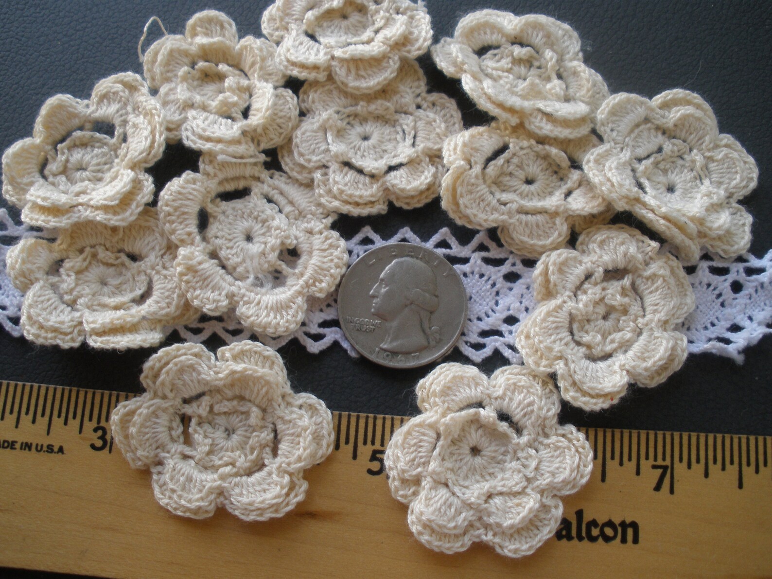Natural Color Cotton Crochet 2 Layer Flowers 35MM to 38MM Wide Handmade ...