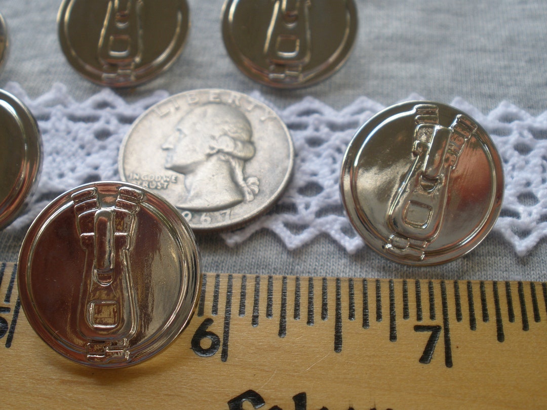 Figural Open Zipper Buttons Silver Color Metallic Plastic 22MM Shank ...