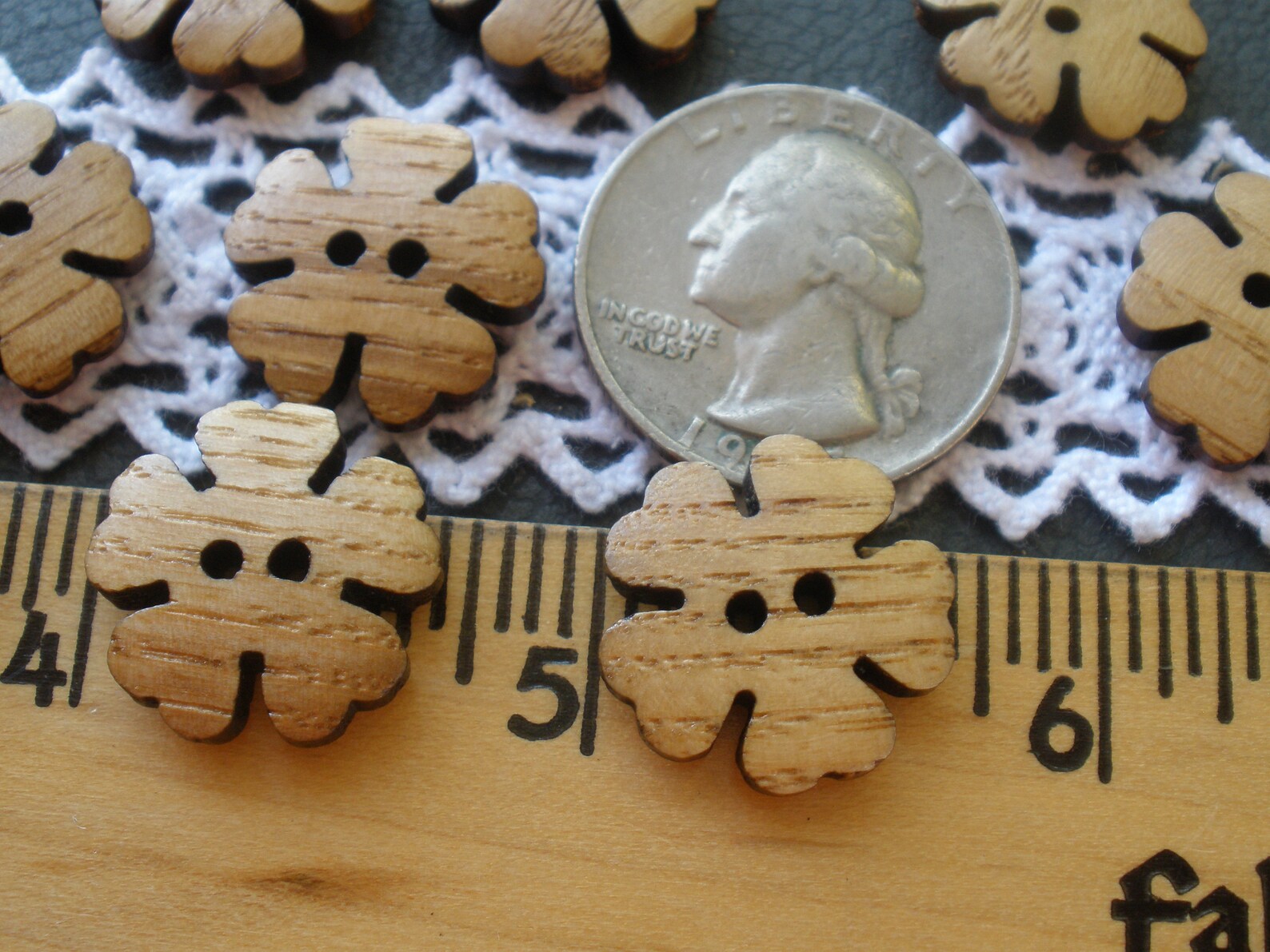Carved Flower Shape Wood Buttons 2 Hole Sew-on 12 Pieces 28L 11/16 Inch ...