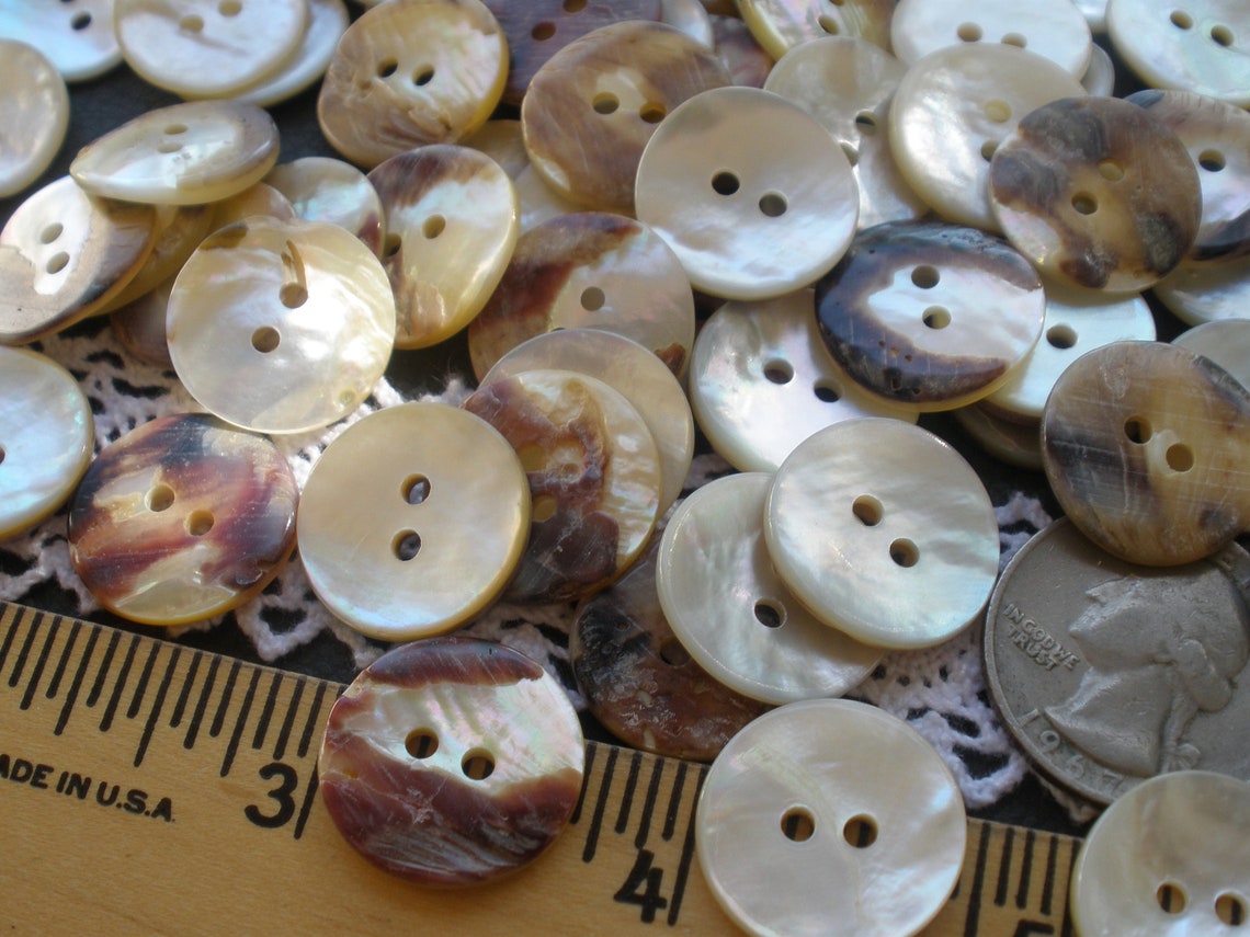 Thick Polished Real Shell Buttons Flat Back Natural Pearly 17.5mm 11/16 ...