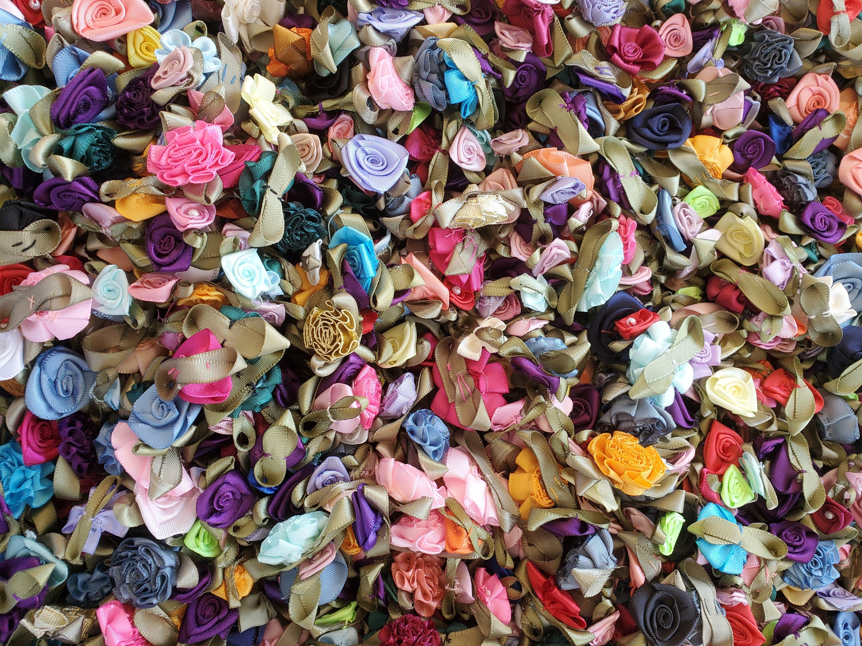 Ribbonwork Flowers Mixed Satin Ribbon Rosettes Hand Sewn - Etsy