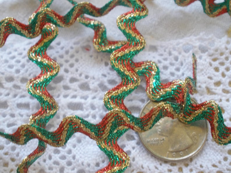 Wrights Christmas Metallic Ric Rack 13MM Gold Red Green Metallic Rick ...