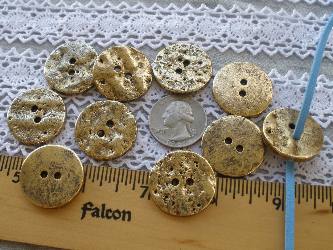 25MM Matte Antique Gold & Textured Buttons Metallic Plastic 2 Hole Sew ...
