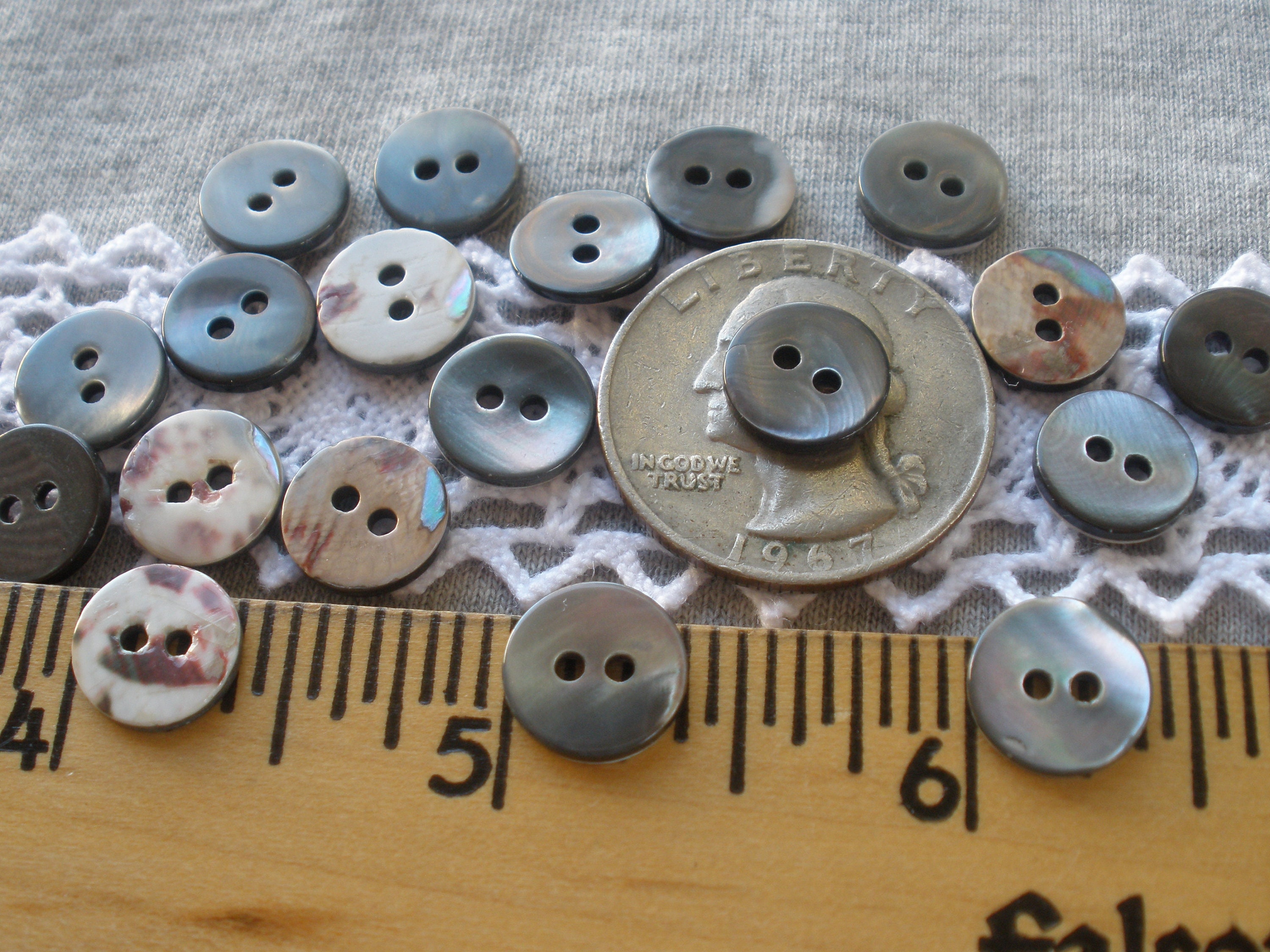 10MM Thick Gray Smoke Trocas Shell Buttons 16L 3/8" Tiny MOP Sewing 2 ...