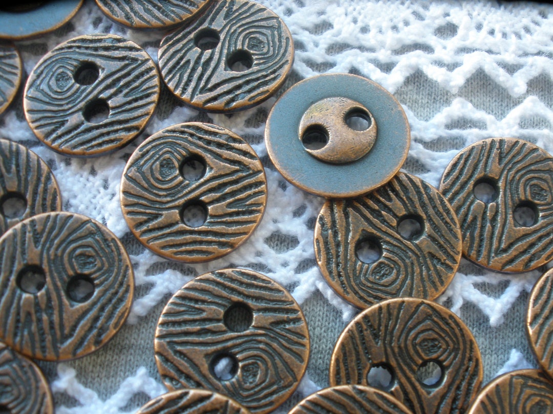 Stamped Wood Pattern Metal Buttons 15MM 24L 5/8" Antique Copper Color ...