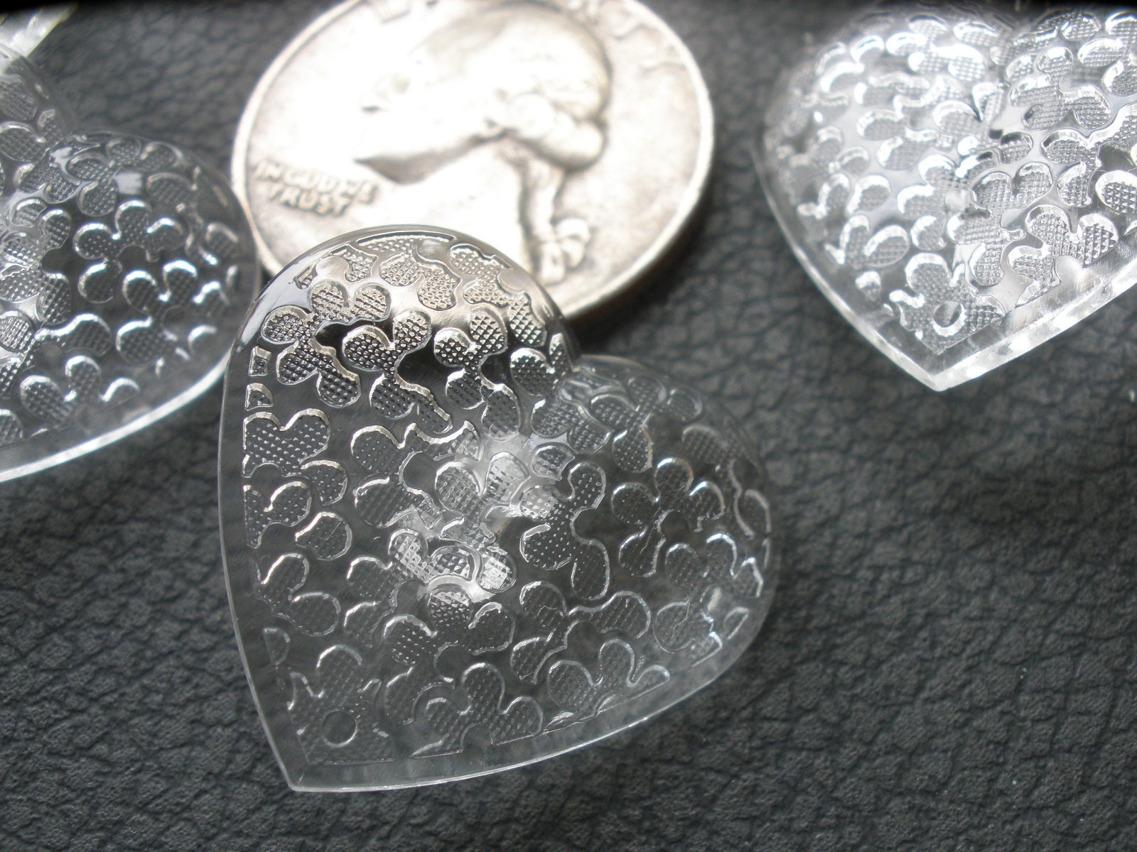 Clear Heart Shaped Shank Buttons textured Flower pattern 40L 1 | Etsy
