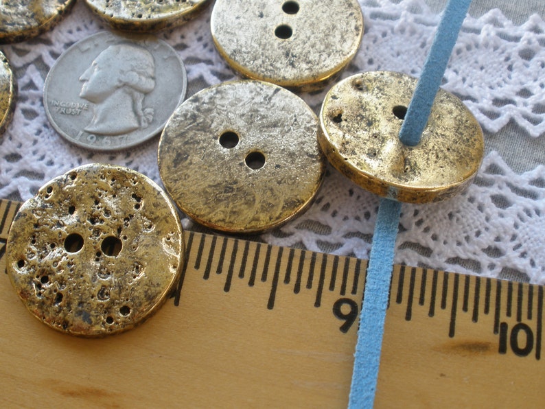 25MM Matte Antique Gold & Textured Buttons Metallic Plastic 2 Hole Sew ...