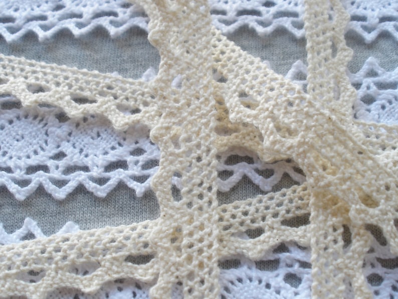 Ecru Cotton Crochet Chevron Edge Lace Trim 7/16" 11MM Wide Natural ...