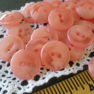 24 Cool Clear & Pink Buttons 5/8" (24L 15MM) Recessed 2 Hole Plastic ...