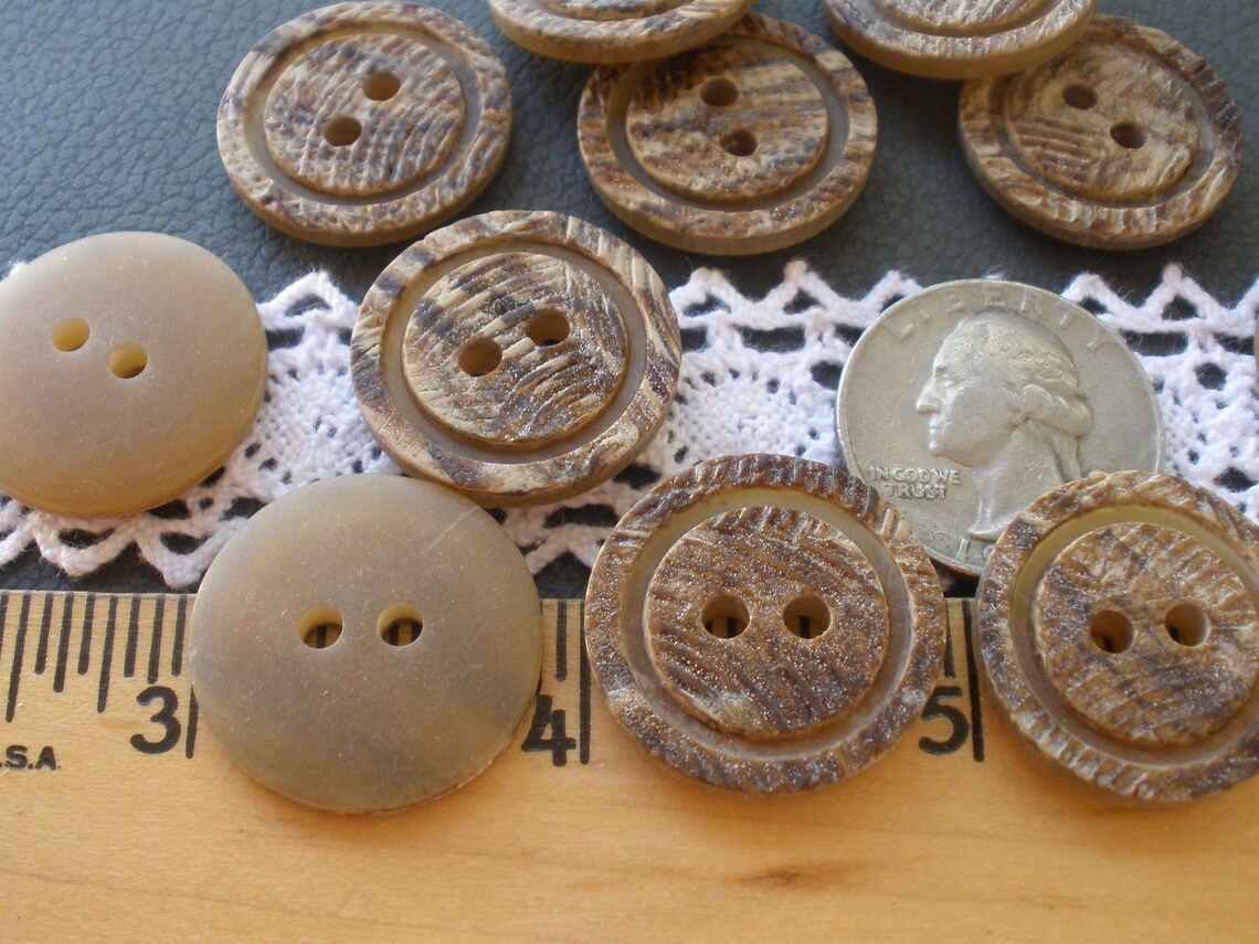 23MM Carved Textured Plastic Buttons Faux Wood Look 2 Hole Scrapbook ...