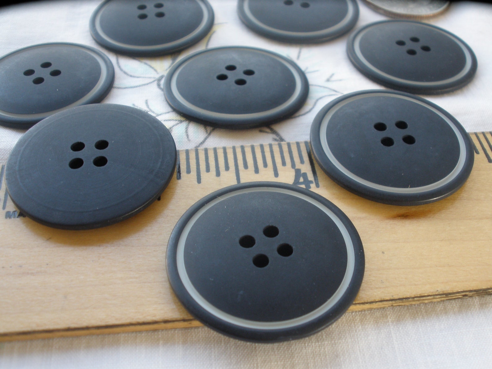 Matte Charcoal Black Coat Buttons White Rim Detail 45L 1 - Etsy
