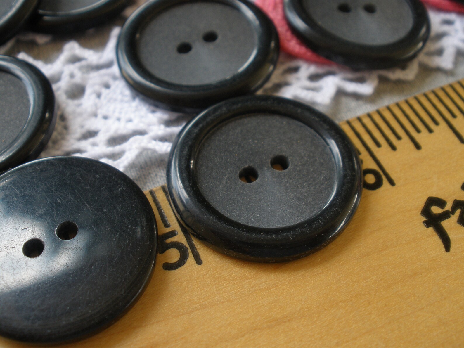 23MM Matte Black Buttons Textured Front With Shiny Rim 24 Plastic 7/8 ...