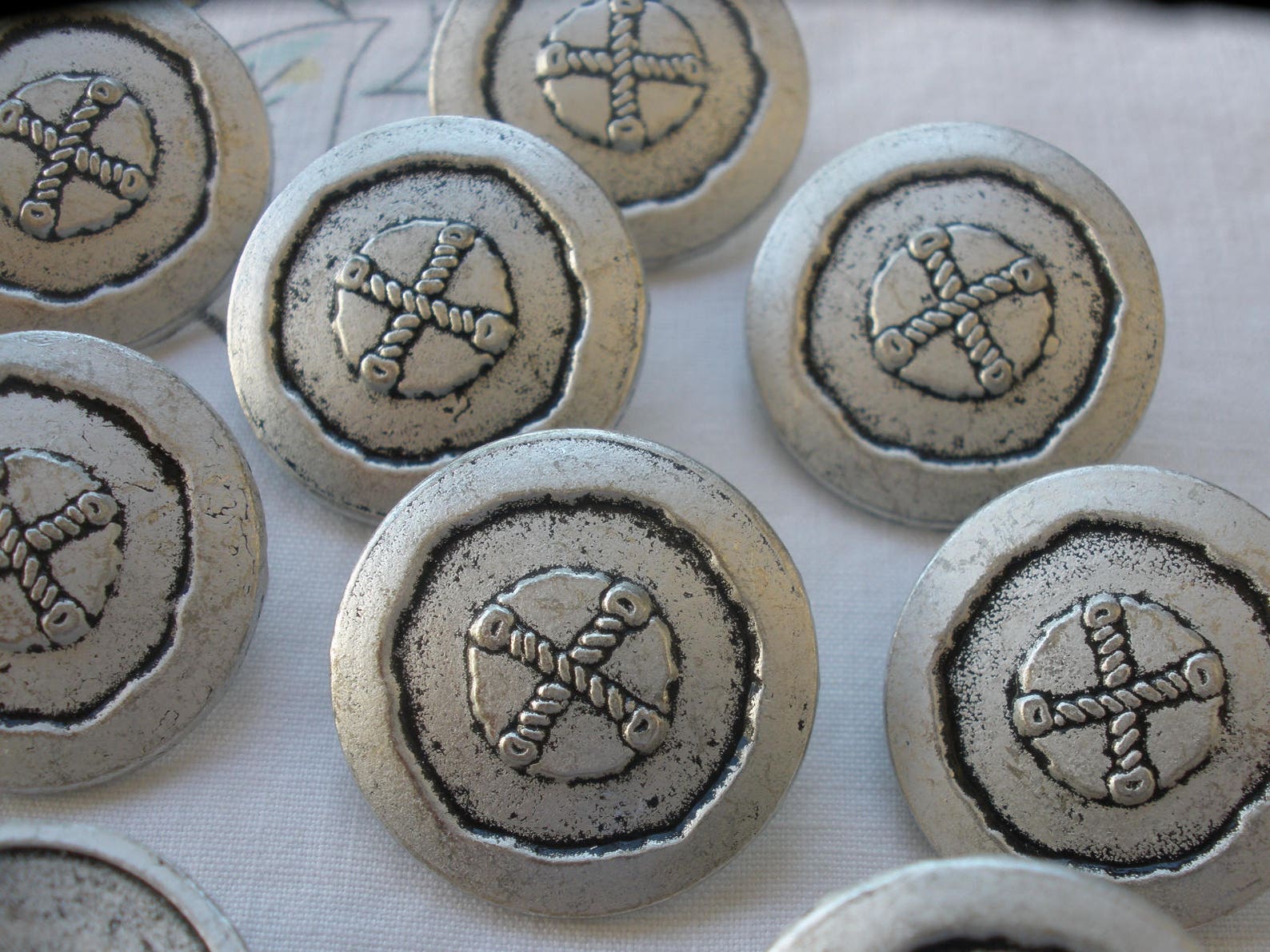 Industrial Pewter Color Metal Shank Buttons Faux Stitch X | Etsy