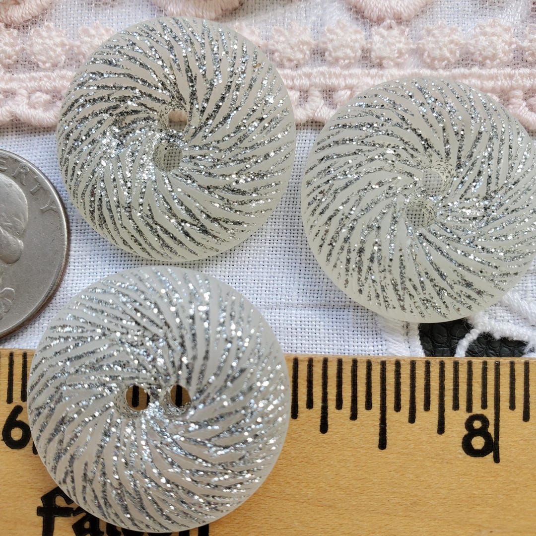 9 Thick Frosted Textured Plastic Buttons Silver Glitter Starburst ...