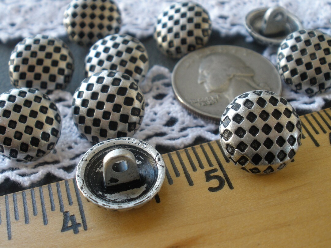 15MM Black & Matte Silver Checkerboard Pattern Metal Shank Buttons ...