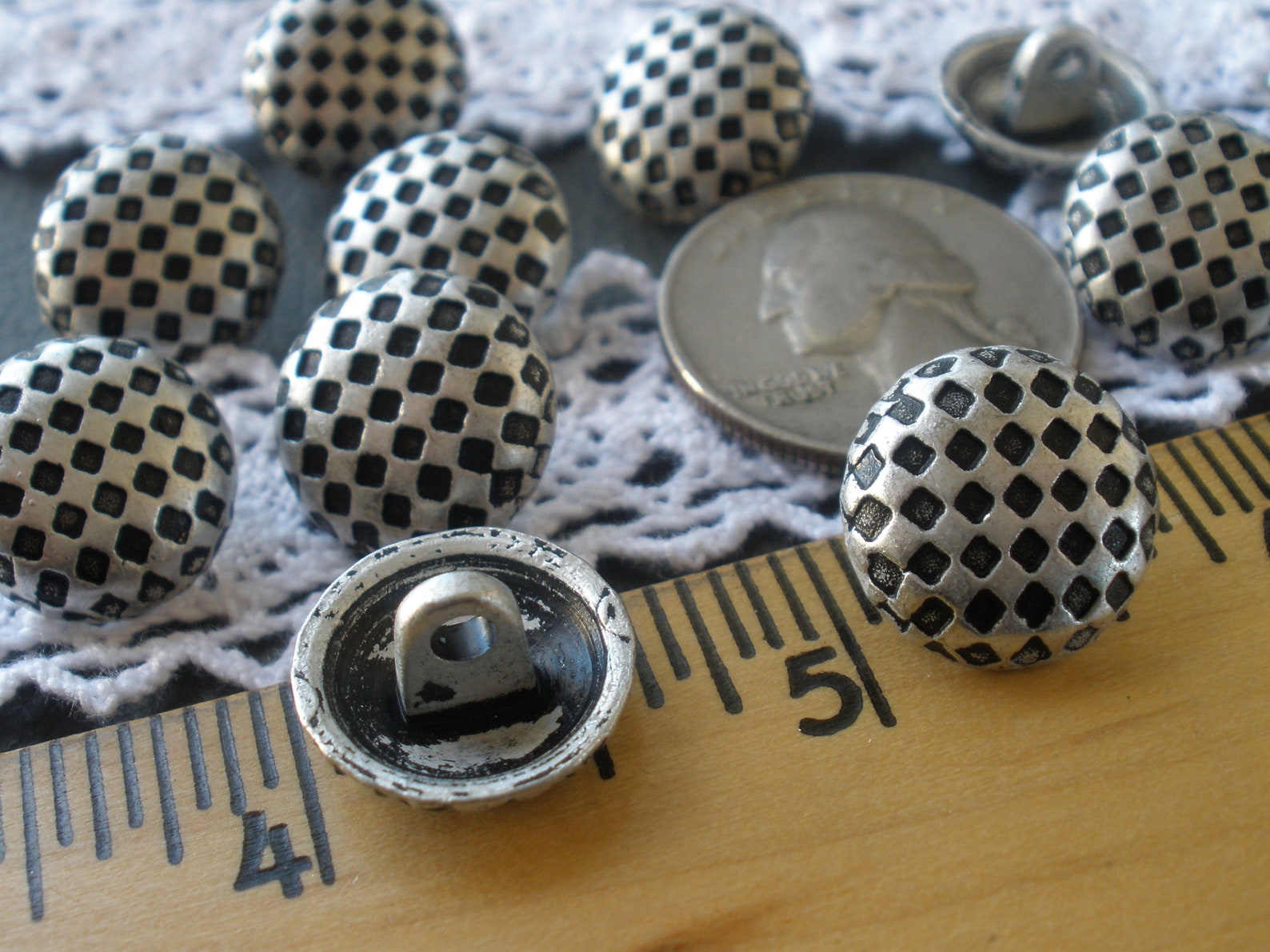 15MM Black & Matte Silver Checkerboard Pattern Metal Shank Buttons ...