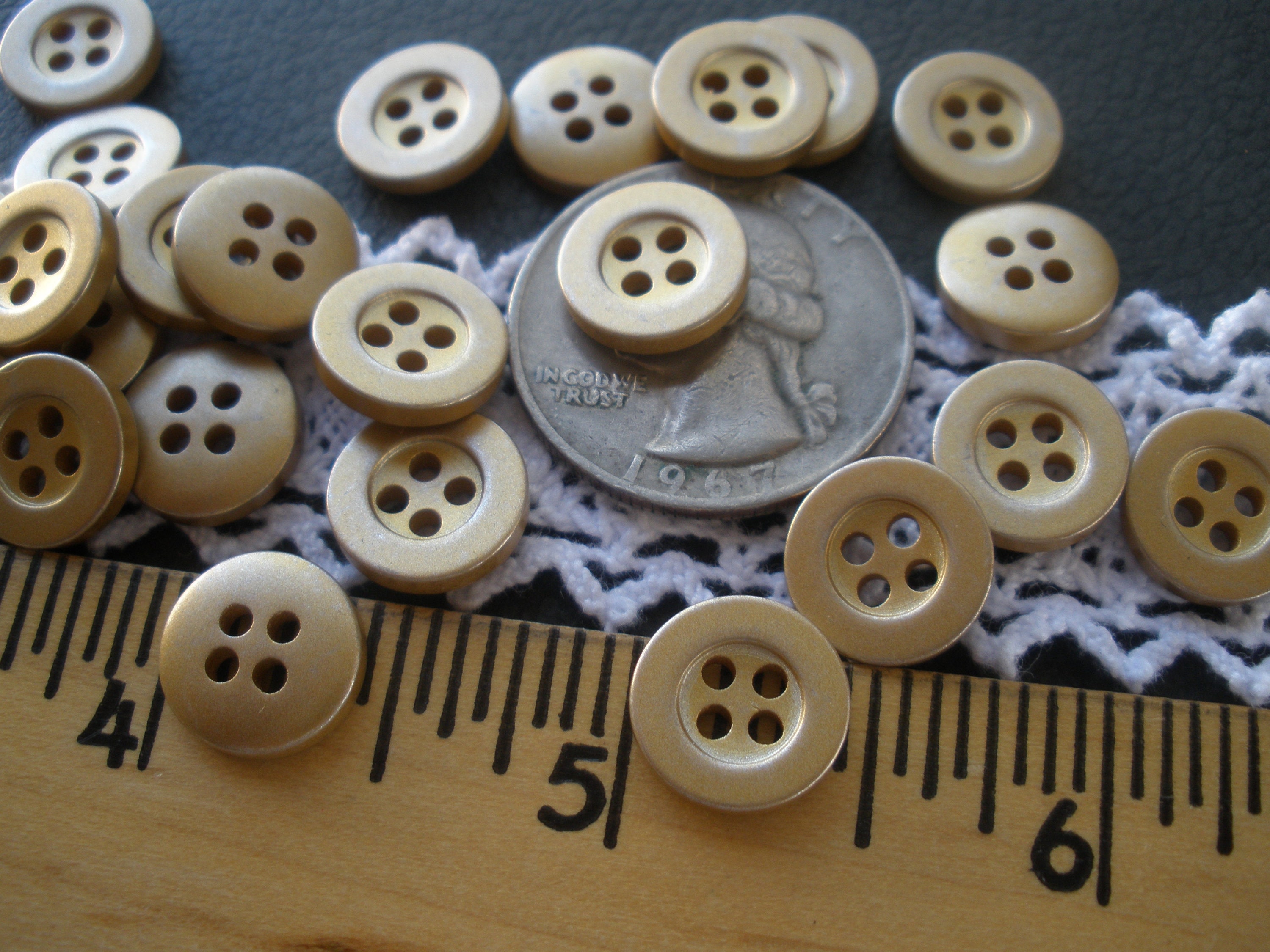 Very Light Gold Color Shirt Buttons Size 18L 11mm 7/16" 4 Hole Recessed ...