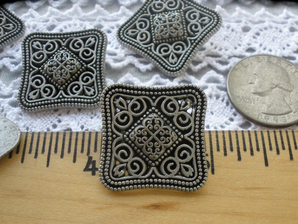32MM Square Filigree Buttons Antique Silver Pewter Coat Shank 1.25" by ...