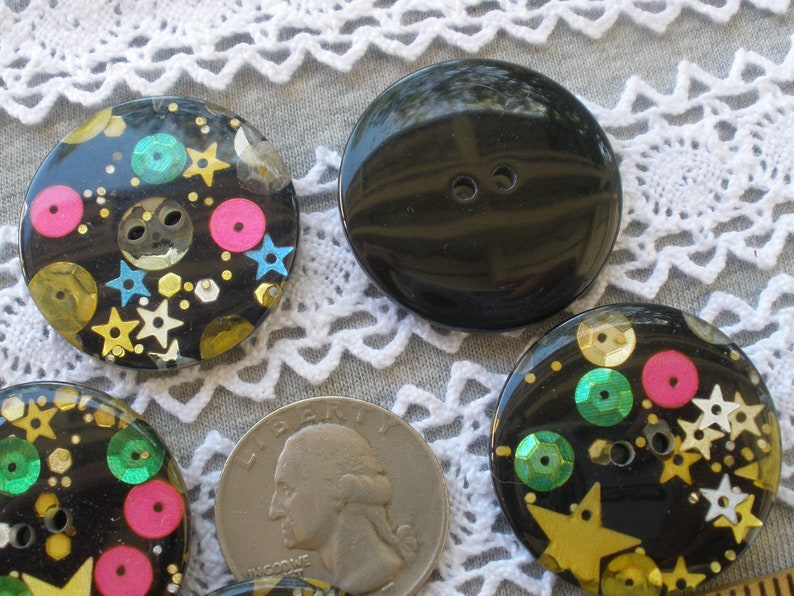 30MM Large Colorful Sequin Starts & Flowers Coat Buttons Thick - Etsy